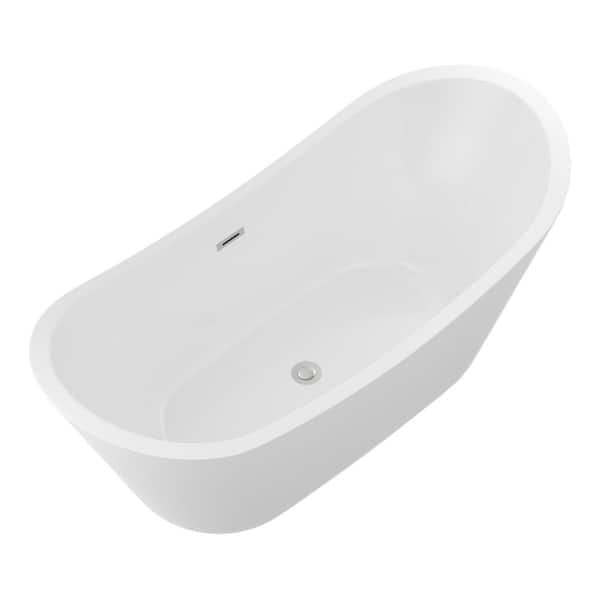 67 in. x 29.5 in. Acrylic Freestanding Oval Soaking Bathtub with Center ...