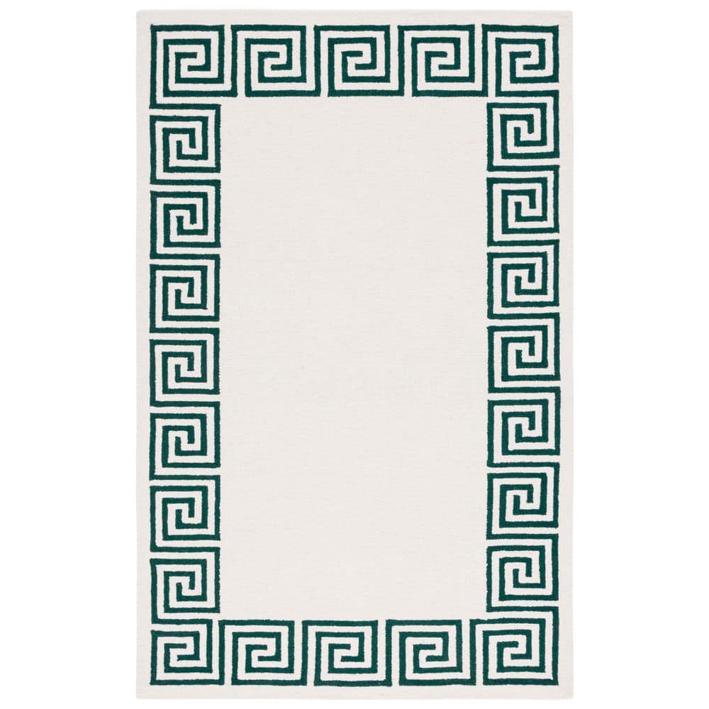 SAFAVIEH Metro 5 ft. x 8 ft. Ivory/Green Maze Border Area Rug MET275Y-5 ...