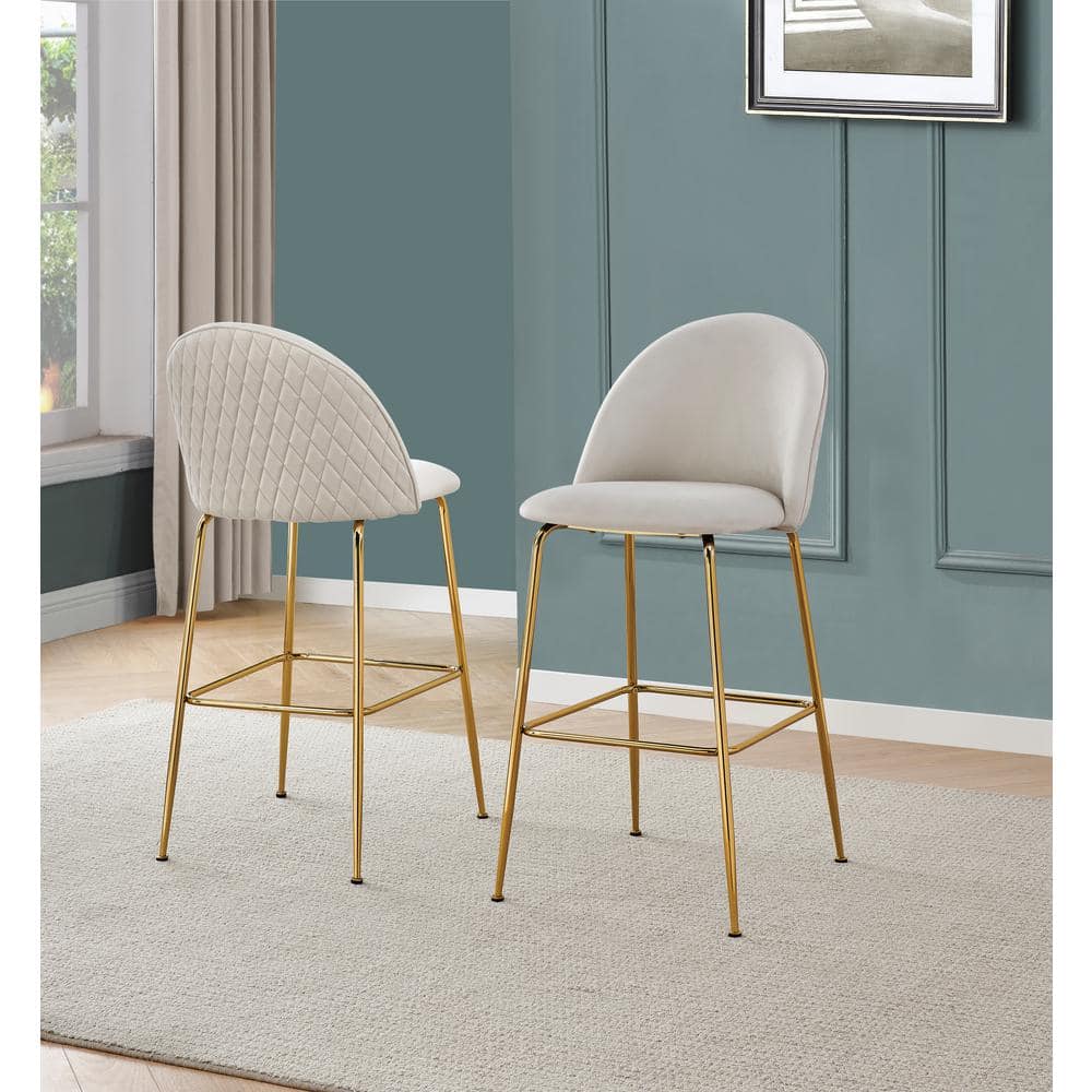 Best Quality Furniture Roxy 29 in. Cream High Back Metal Frame Bar ...