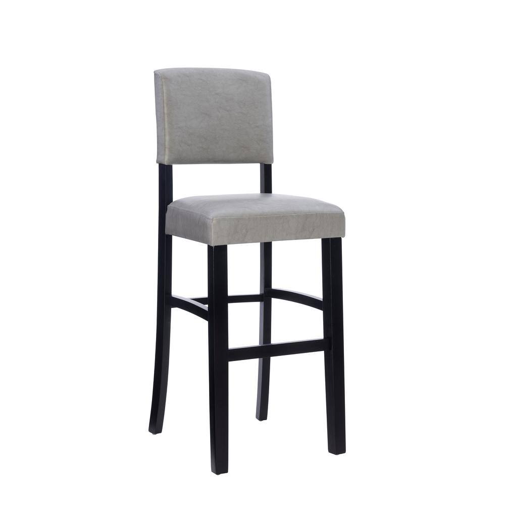 Linon Home Decor Mary 30 in. Gray Cushioned Back Wood Bar Stool with ...