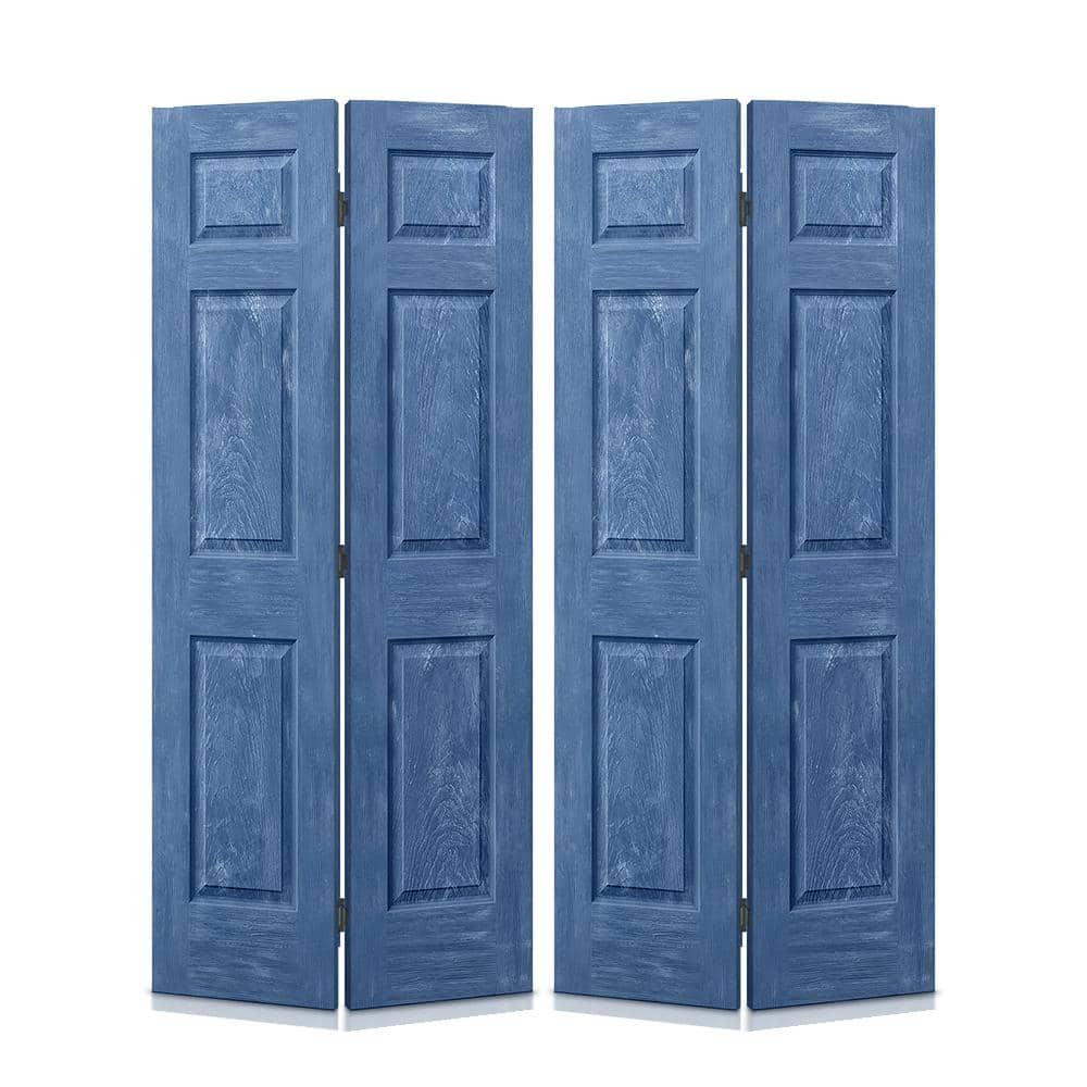 CALHOME 48 in. x 80 in. Vintage Blue Stain 6 Panel MDF Composite Bi ...