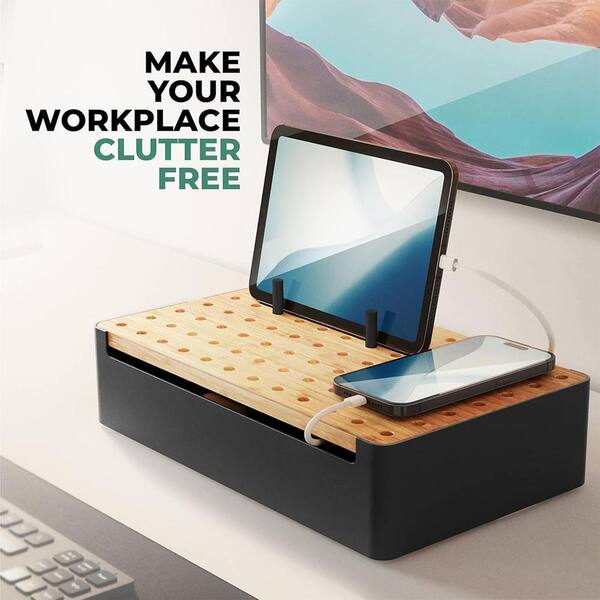 Cord Organizer Extra Large Cable Management Box - Brown Wooden With ...