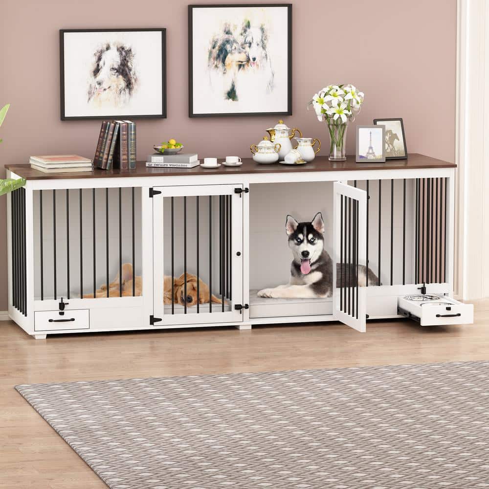 FUFU&GAGA Upgrade Large Dog Crate with Dog Feeding Area, Large Furniture Style Dog Crate with ...