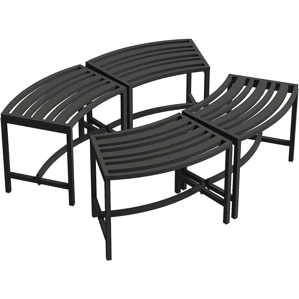 Kingdely Coated Black Metal Outdoor Stool Bench, Metal Curved Fire Pit ...