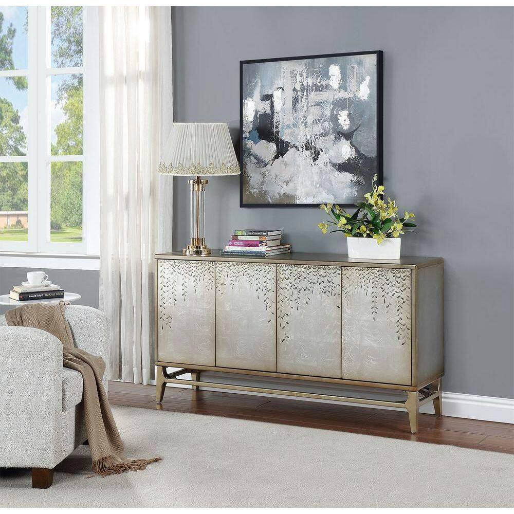 Litton Lane Champagne Wood 60 in. x 33 in. 4-Door Sideboard with ...