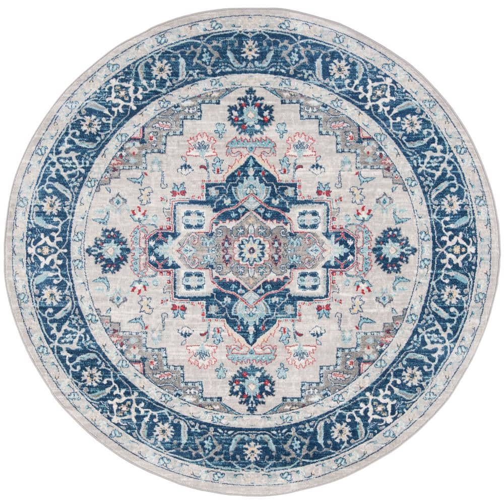 SAFAVIEH Brentwood Light Gray/Blue 7 ft. x 7 ft. Round Geometric Area ...