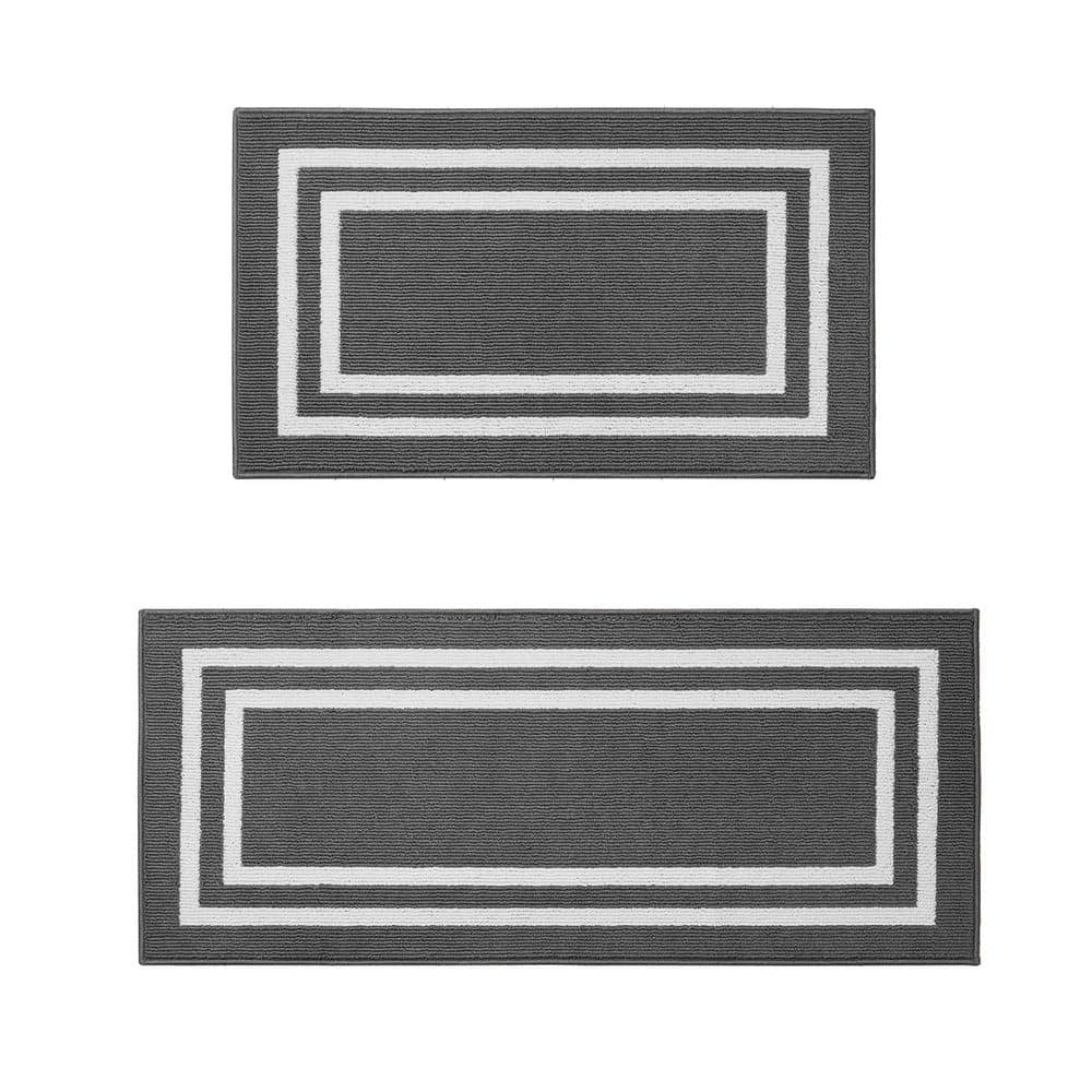 Jean Pierre NEW YORK Double Border Dark Gray/White 2 ft. x 5 ft. Solid ...