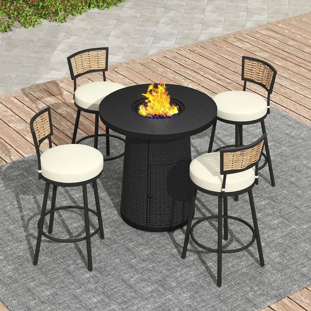 INNUMIA 5-Piece Metal Patio Conversation Set with Black Round Gas Bar ...