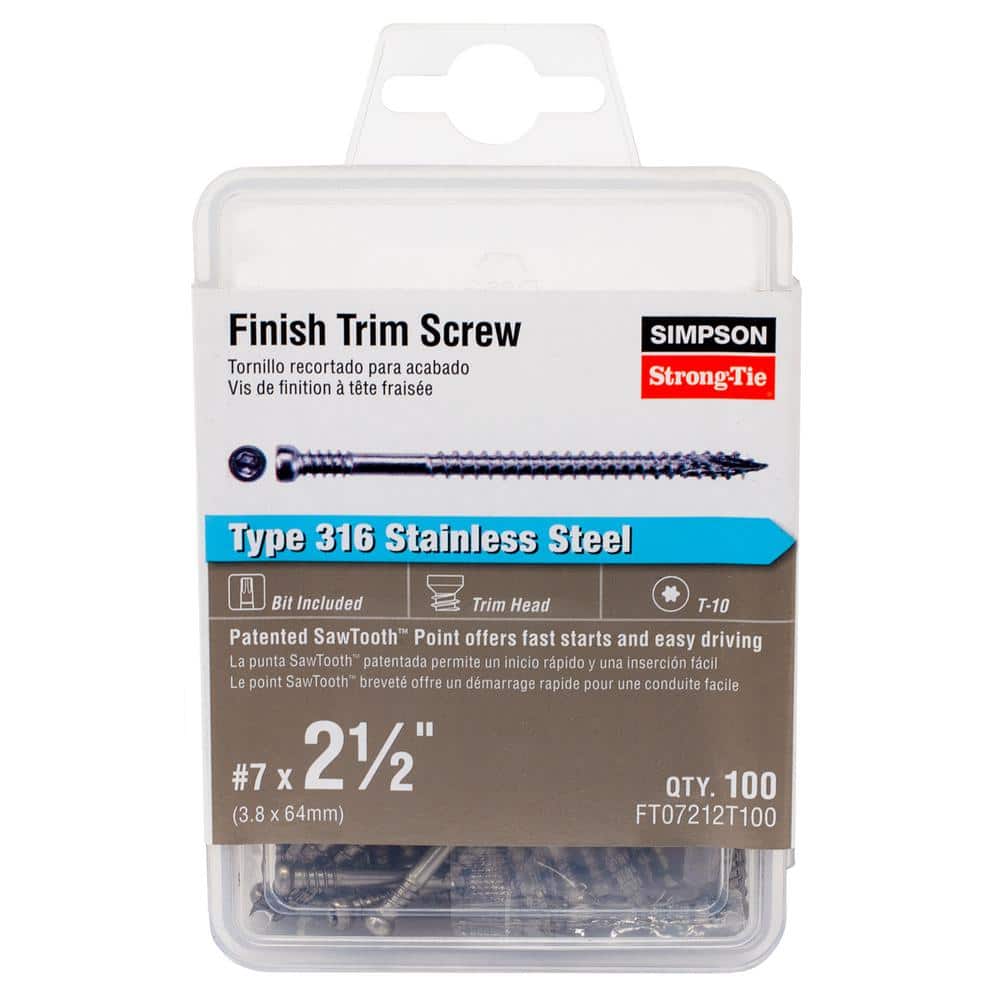 Simpson Strong-Tie 7 x 2-1/2 in. Type 316 Stainless Steel, T10 6-Lobe, Trim Head, Wood Screw ...