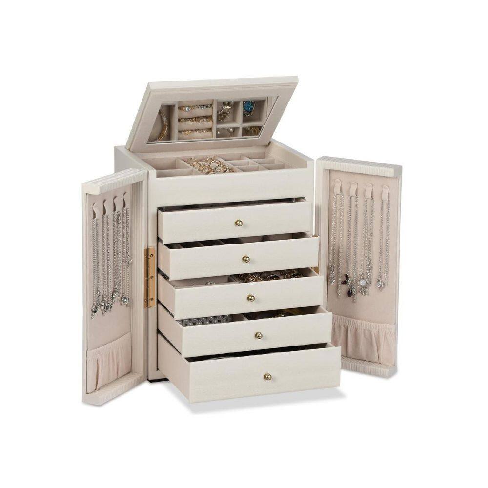 6-Tier 7"D x 9"W x 11"H Beige Faux Leather Jewelry Box HDF66C5LND - The ...