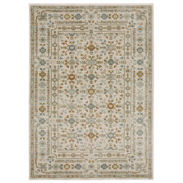 AVERLEY HOME Maco Ivory/Blue 2 ft. x 8 ft. Oriental Floral Geometric ...