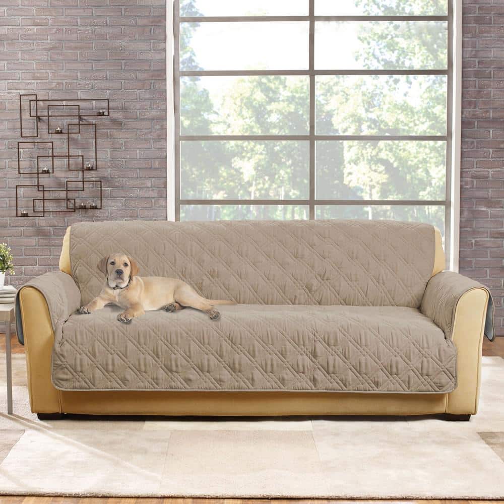 Sure-Fit Mink Taupe Polyester Sofa Slipcover SF48306 - The Home Depot