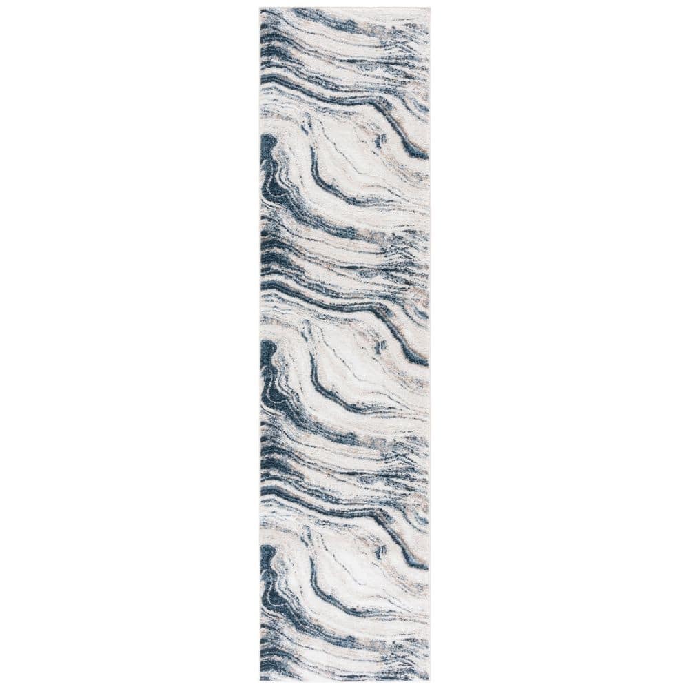 SAFAVIEH Parker 2 ft. x 8 ft. Ivory/Navy Abstract Waves Runner Rug ...