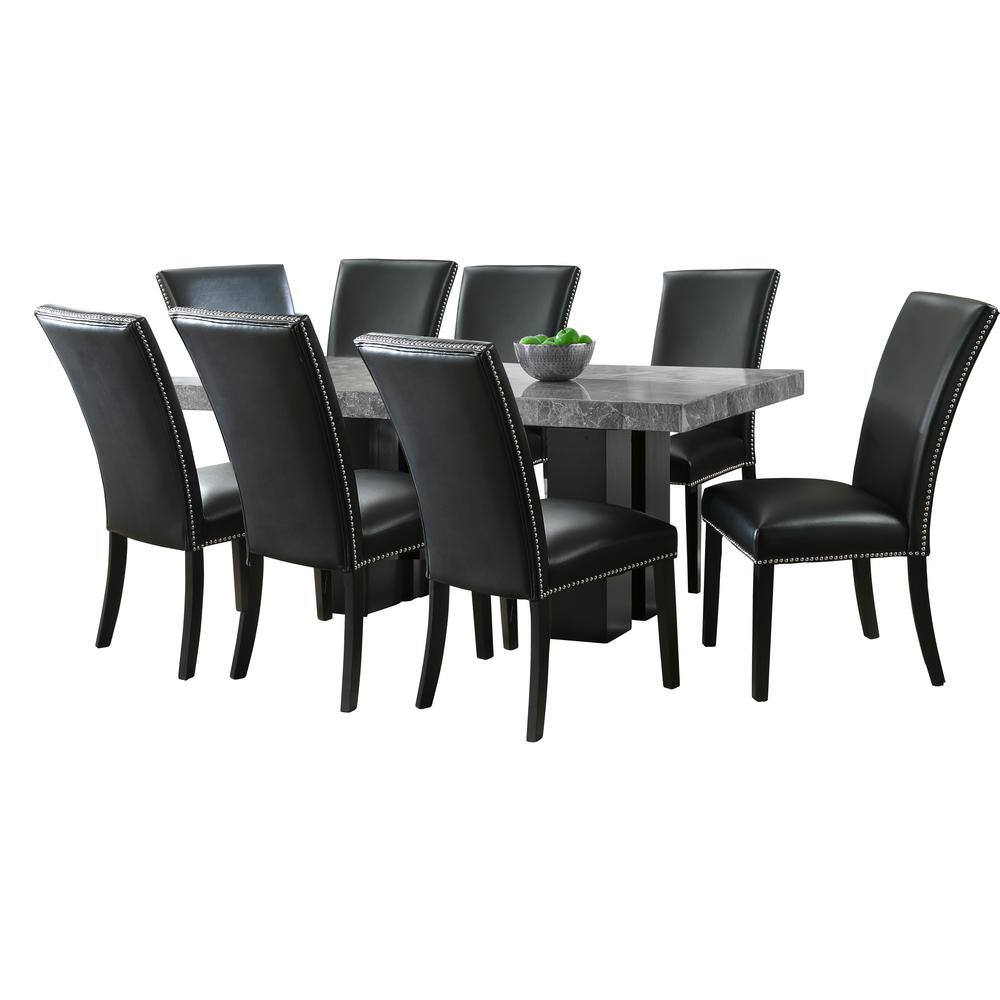 Steve Silver Camila Gray Marble 70 in. Rectangle Dining Set 9-Pieces ...