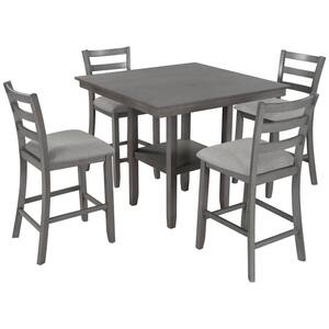 Harper & Bright Designs 5-Piece Gray Wooden Counter Height Dining Set ...
