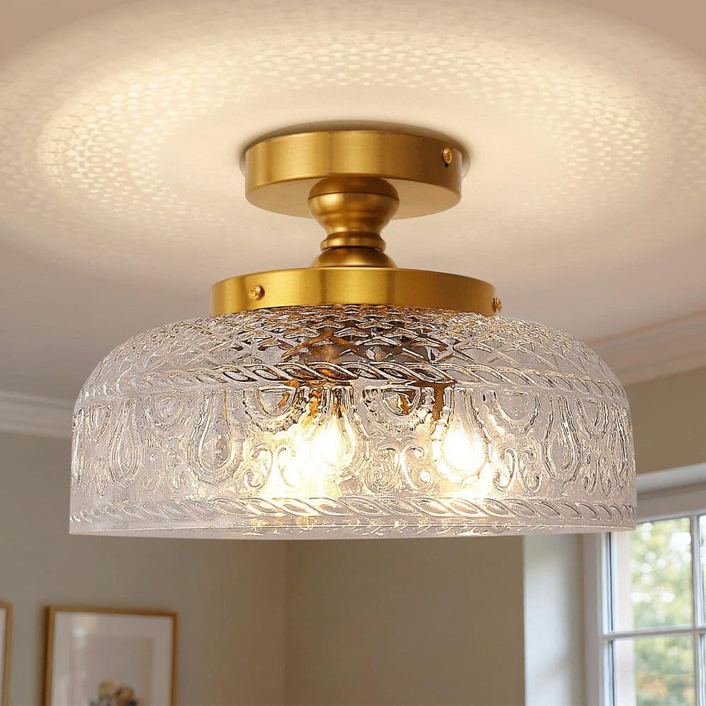 YANSUN 12 in. 3-Light Gold Semi Flush Mount Ceiling Light with Bowl ...