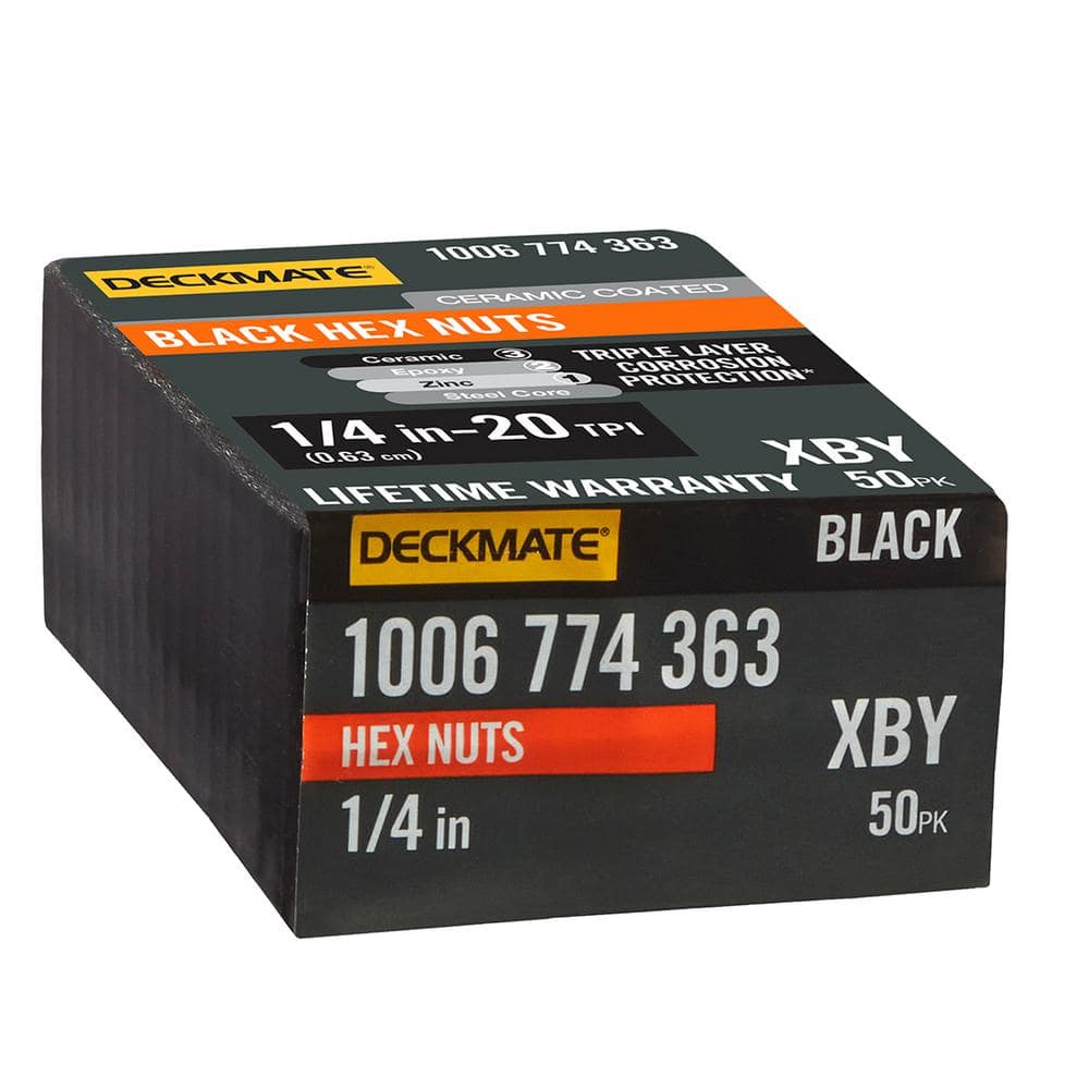 DECKMATE 1/4 in. -20 Black Zinc Deck Bolt Exterior Hex Nut (50-Pack ...