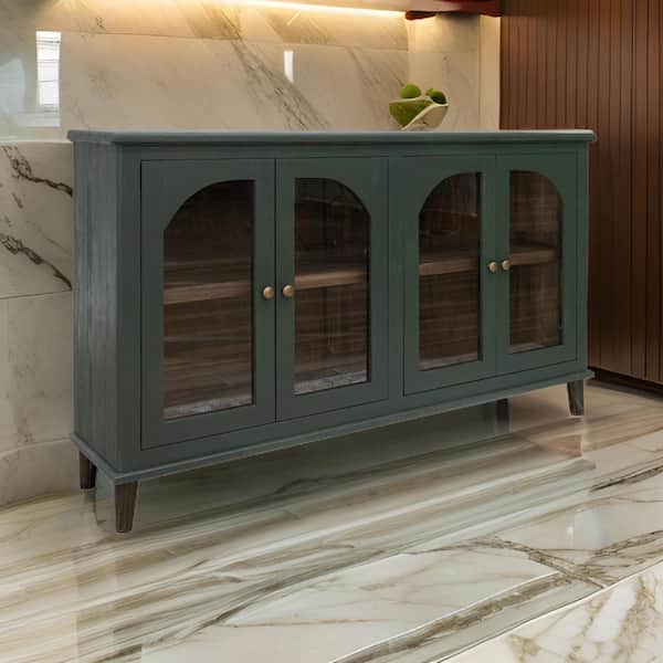 Benjara Green, Gold and Clear Wood 70.75 in. Buffet with 2 Cabinets ...