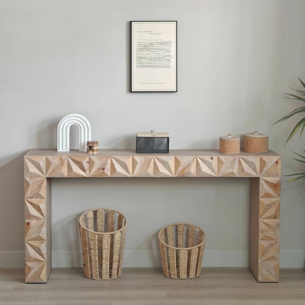 Clihome 62 in. Modern Geometric Wooden Console Table - Natural Wood ...