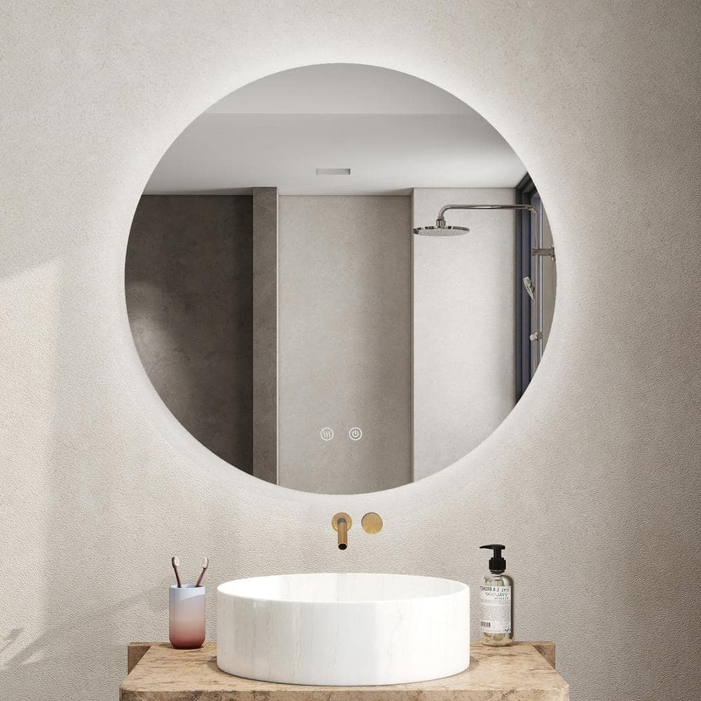 UNIKOO 24 in. W x 24 in. H Round Frameless Anti-Fog Wall-Mounted ...
