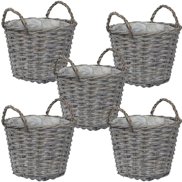 Sunnydaze Sunnydaze 8 in. Gray Wicker Basket Planter with Sunnydaze Sunnydaze 8 in. Gray Wicker Basket Planter with