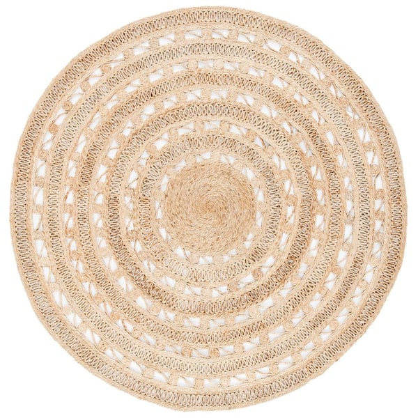 SAFAVIEH Natural Fiber Beige 6 ft. x 6 ft. Woven Ornate Round Area Rug ...