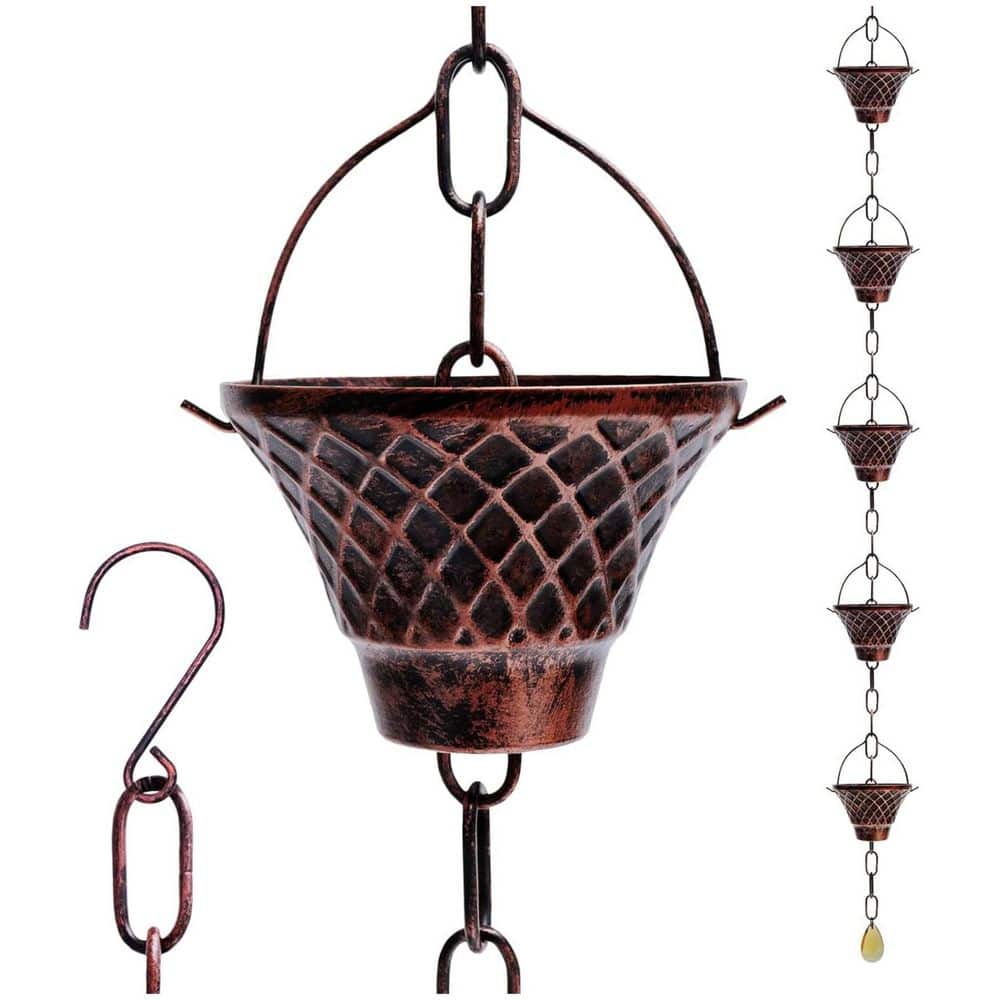 Rain Chains for Gutters, 8.5 ft. Copper Rain Catcher Chain with 12 Cups ...