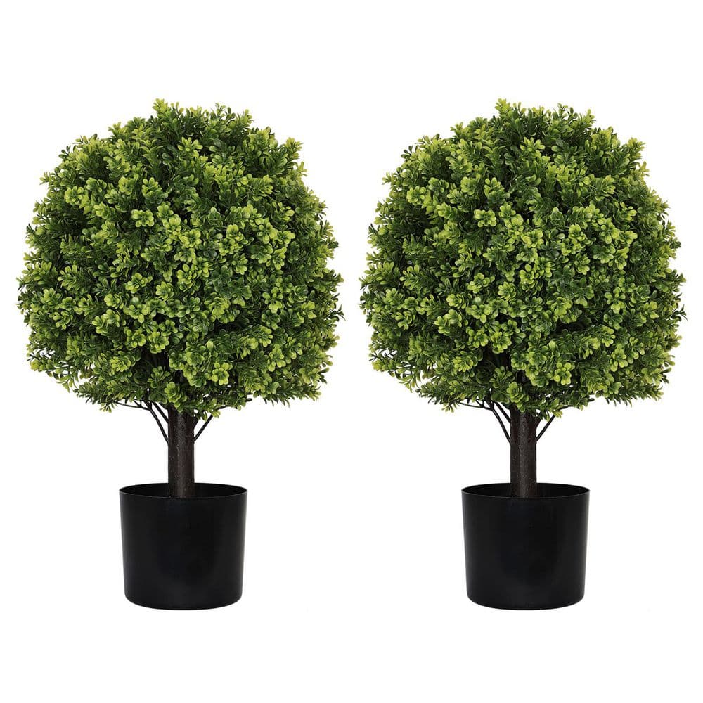 Tenleaf Set of 2 Plastic Artificial Boxwood Topiary Ball Trees with ...
