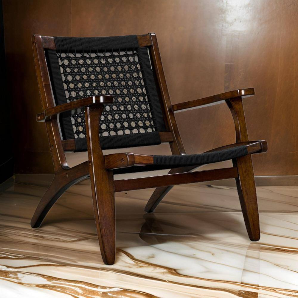 Benjara Heor Black and Brown Wood Rope Woven Arm Chair with Specialty ...