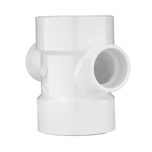 Charlotte Pipe 3 in. x 3 in. x 2 in. x 2 in. PVC DWV Double Sanitary Tee Reducing Fitting PVC ...