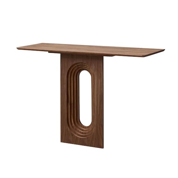 Tatahance 47.2 in. Walnut Brown Rectangle Wood Narrow Console Table ...