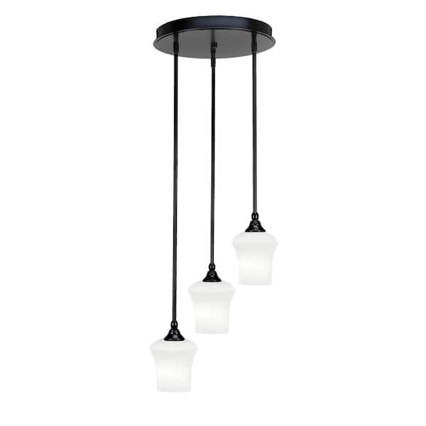 Villa 60-Watt in. 3 Light Matte Black Stem Pendant Light with 5.5 in ...