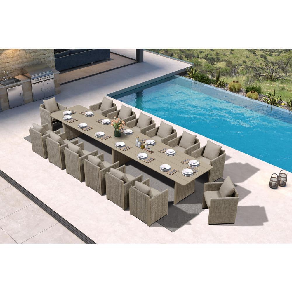 PURPLE LEAF 15-Piece Aluminum Outdoor Dining Set All-Weather Modern ...