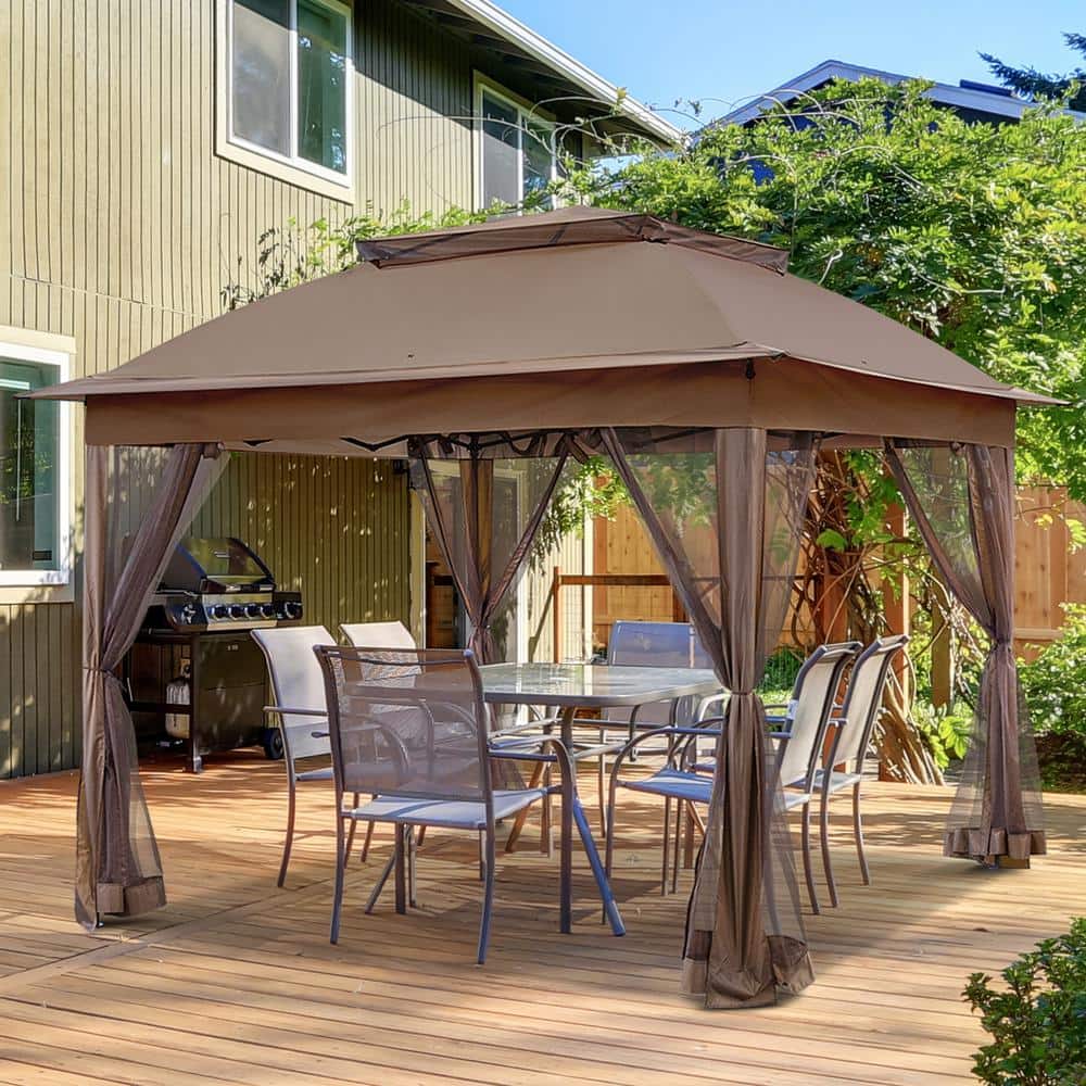 EAGLE PEAK 11 ft. x 11 ft. Pop-Up Gazebo Shelter with Screen G121-BRN ...