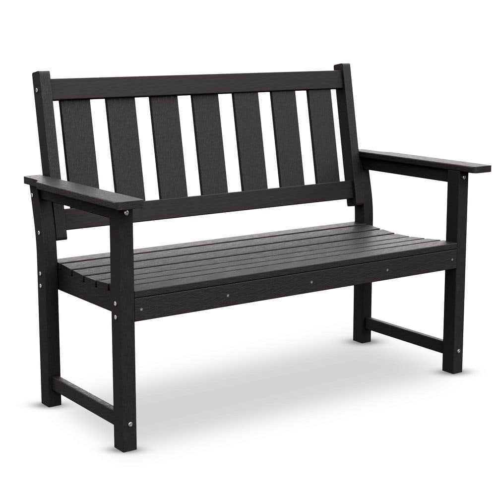 .N/A 50 in. HDPE Outdoor Bench, Weatherproof Durable 2-Person Park ...