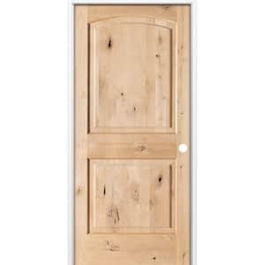 36 in. x 80 in. Rustic 2-Panel Arch Top Right-Hand True Black Stain ...