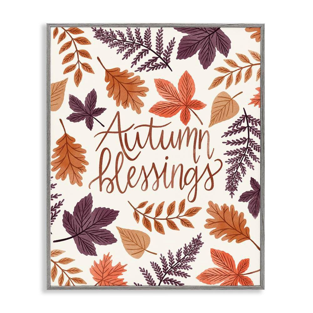 Stupell Industries Autumn Blessings Fern Leaves Nature by Taylor Shannon Designs Gray Framed ...