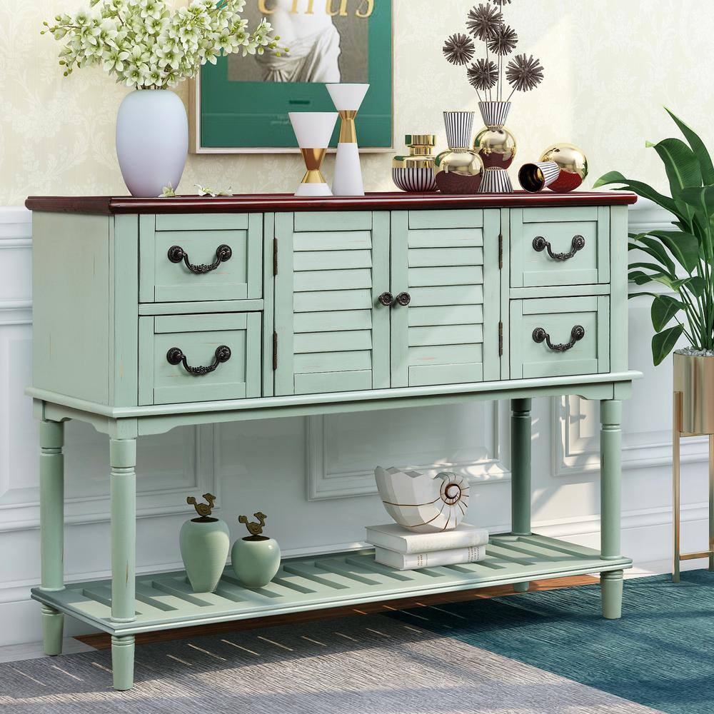 Harper & Bright Designs 45.3 in. L Light Blue Wood Rectangle Console ...