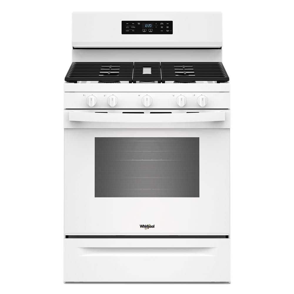 Whirlpool 30 in. 5 Burners Freestanding Gas Range in White with Air ...