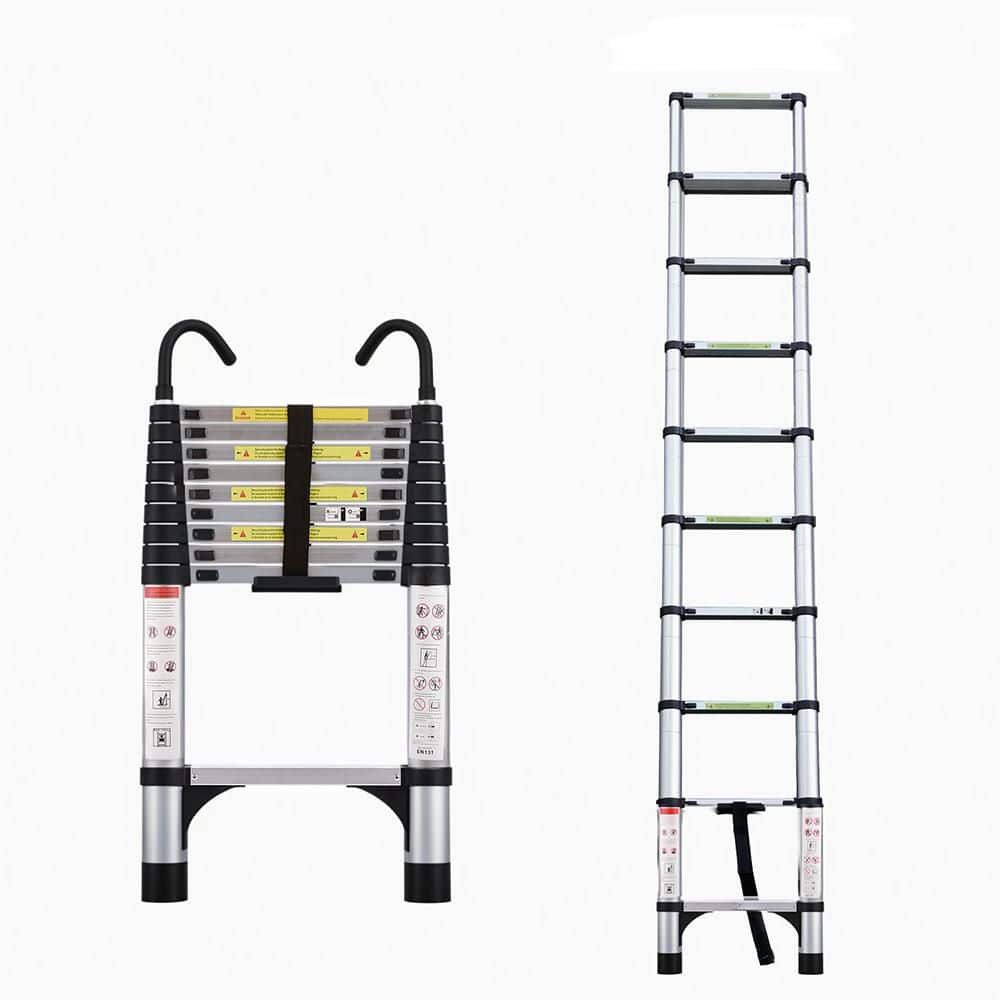 Reach 9.5 ft. Retractable Ladder with Hook, Aluminum Retractable Ladder ...