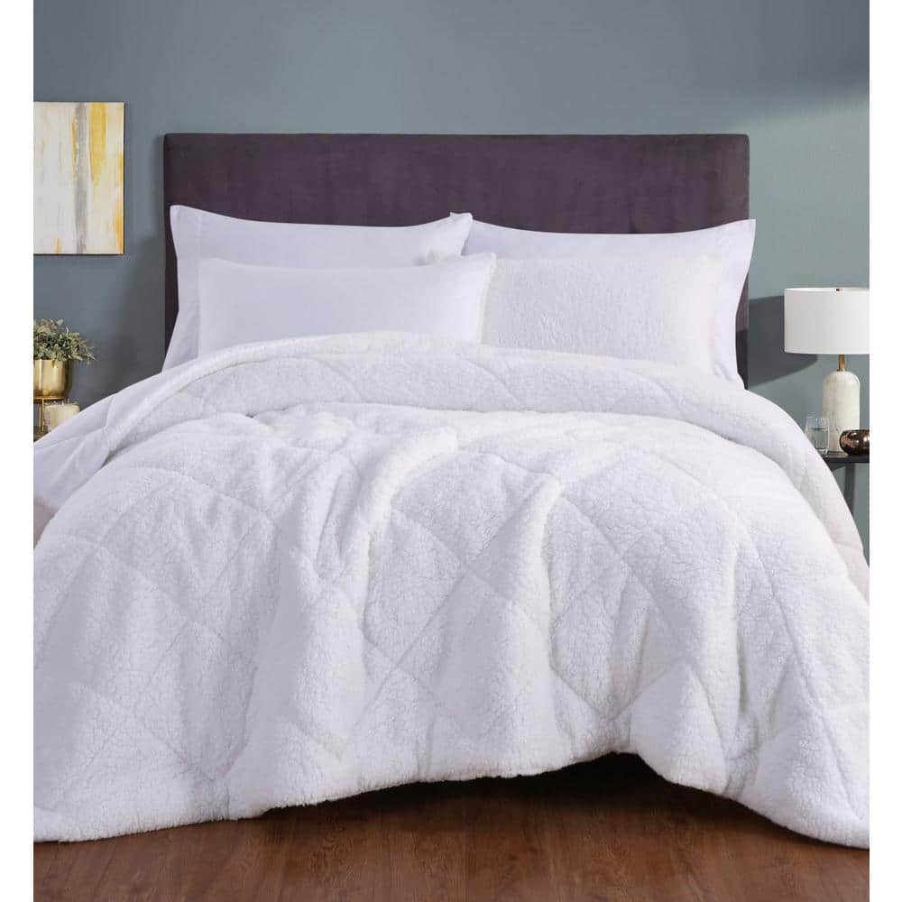 VIDERI HOME Cozy Sherpa White Full/Queen Comforter Set 104877 - The ...