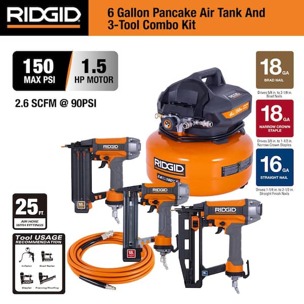 RIDGID 6 Gal. 150 PSI Electric Air Compressor with 25 ft. Hose, 18GA ...
