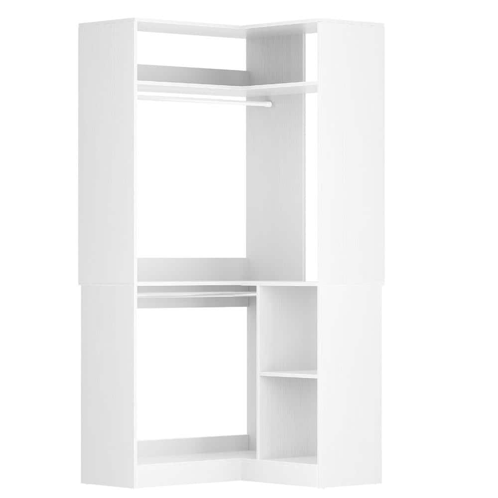 Aheaplus 34'' Corner Closet System with Shelves and Hanging Rods, Wood ...