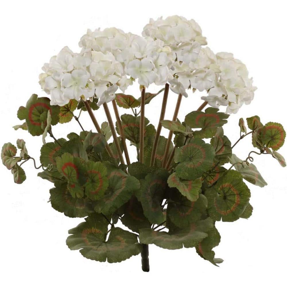 Larksilk 18 in. Artificial White Silk Geranium Flower Bush for Indoor ...