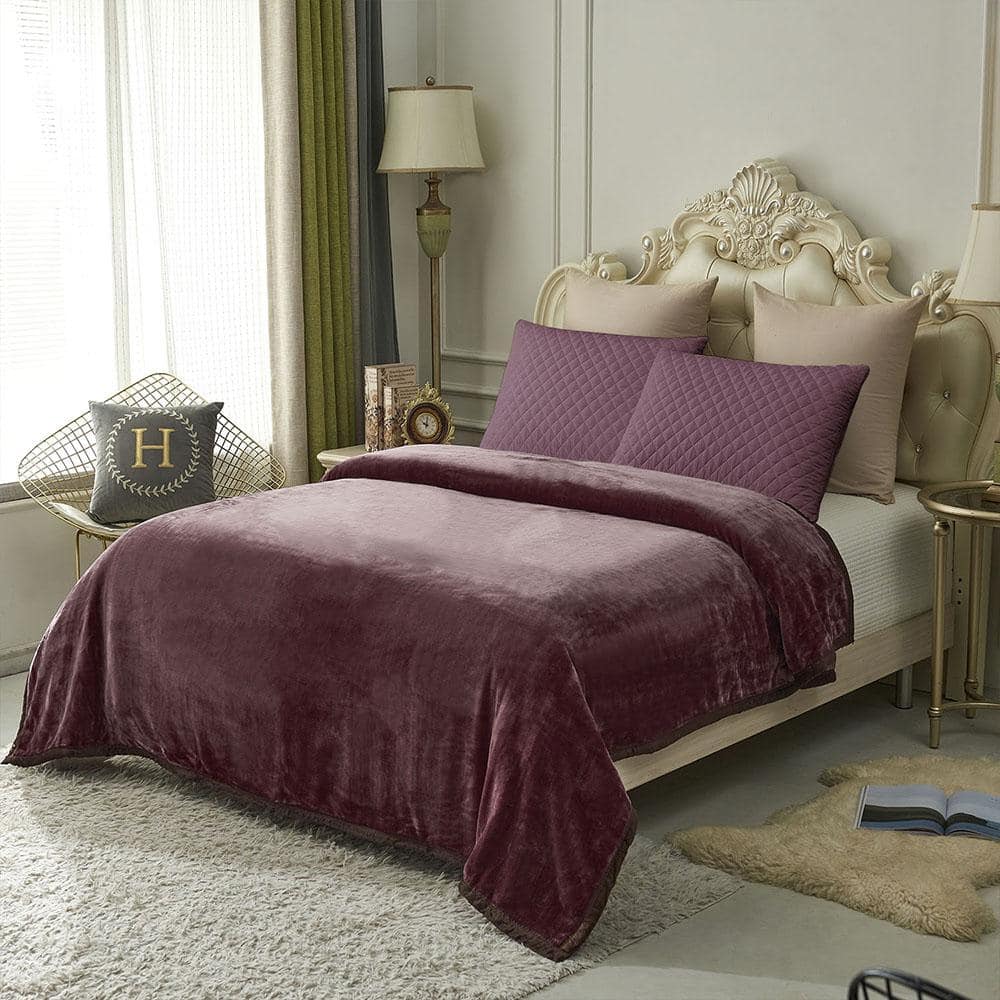 JML Brown Reversible Microfiber Fleece Blanket 79 in. x 91 in. Fuzzy ...