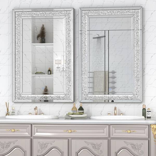 Vosuja 40 in. W x 26 in. H Rectangle LED Diamond Wall Mirror Crystal ...