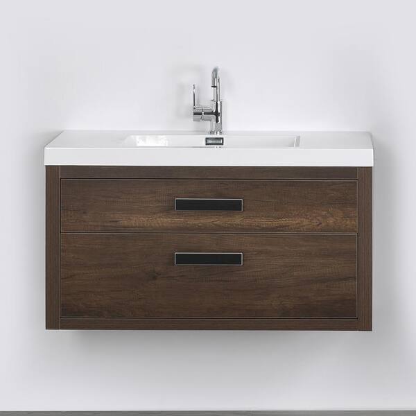 Streamline 39.4 in. W x 19.5 in. H Bath Vanity in Brown with Resin ...