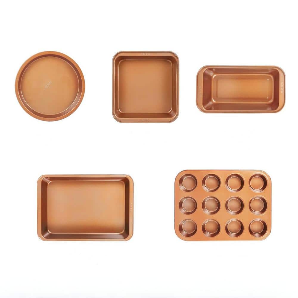 Adrinfly 5-Piece Gold and Grey Nonstick Bakeware Set with Round Cake ...