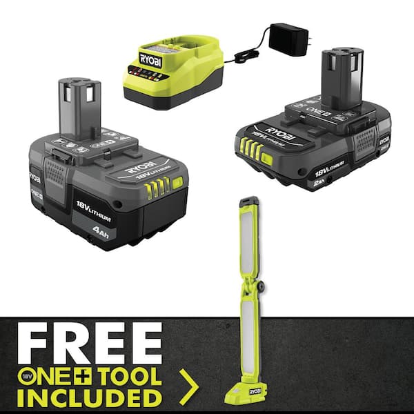 RYOBI ONE+ 18V Cordless LED Workbench Light Kit with 4.0 Ah Battery, 2. ...