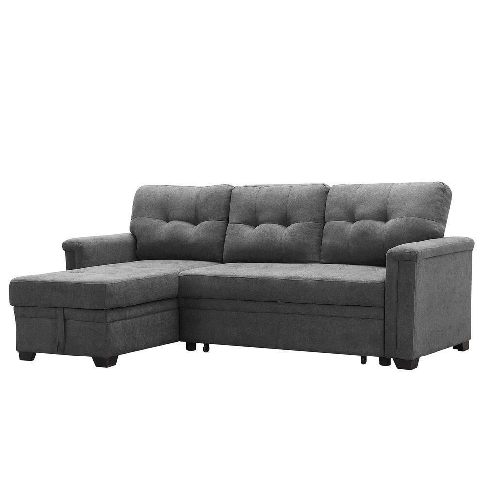LILOLA HOME 54 in. Ashlyn Contemporary Fabric Upholstered Sectional Sofa Chaise Sleeper in Gray ...
